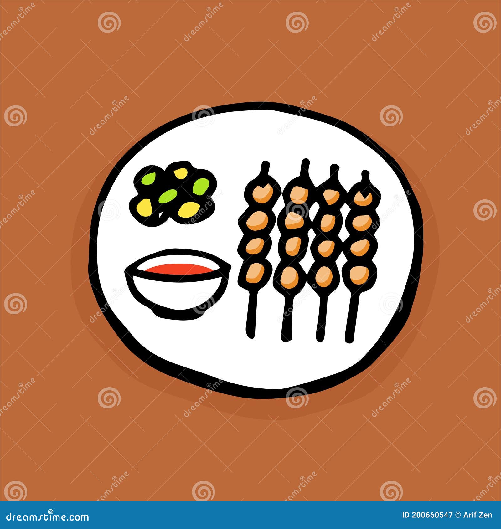 Thin Black Outline Chicken Satay, Sate Ayam Vector Illustration. Stock ...