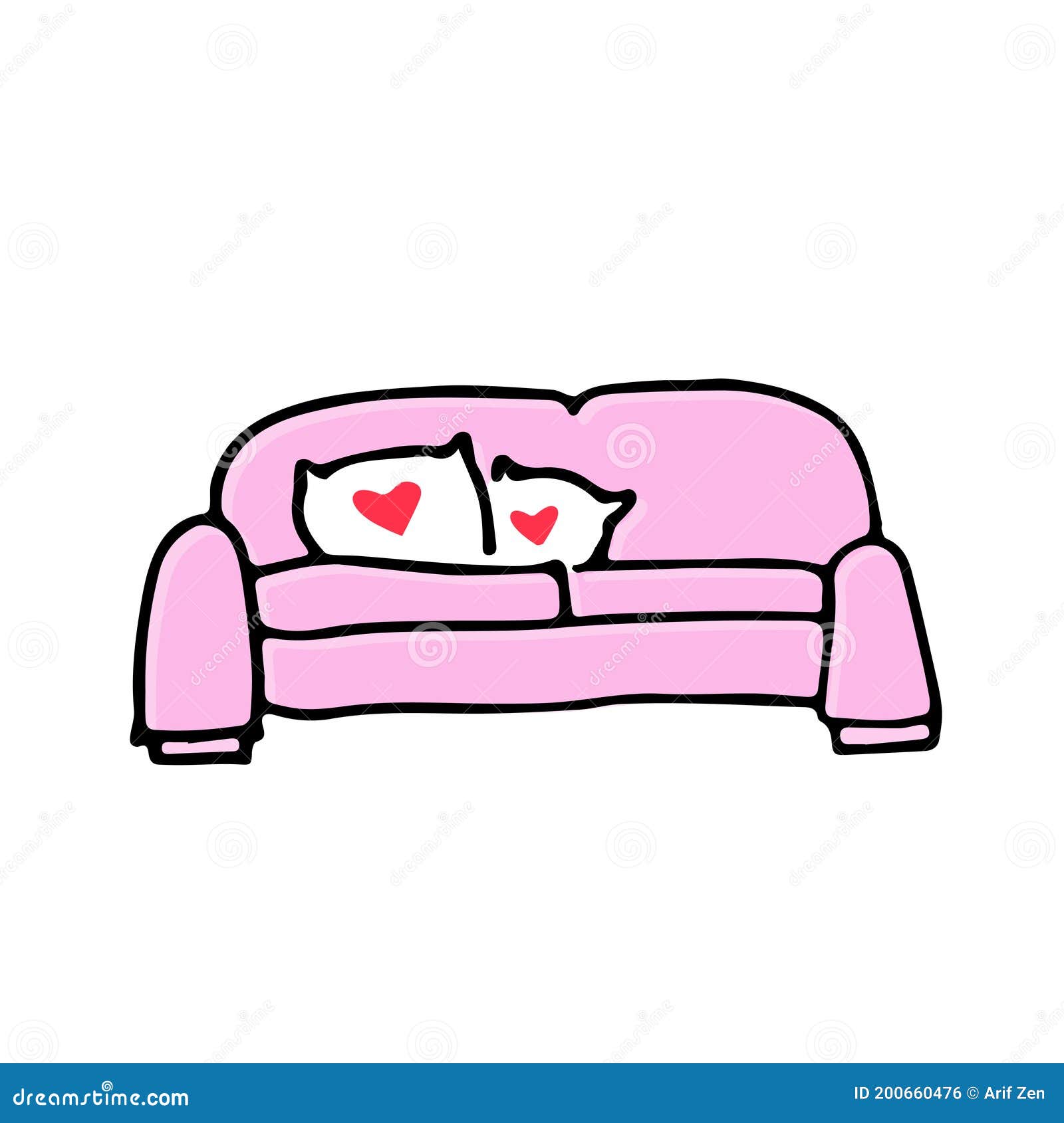 Thin Black Outline of Pink Sofa with White Seat Cushion Vector ...