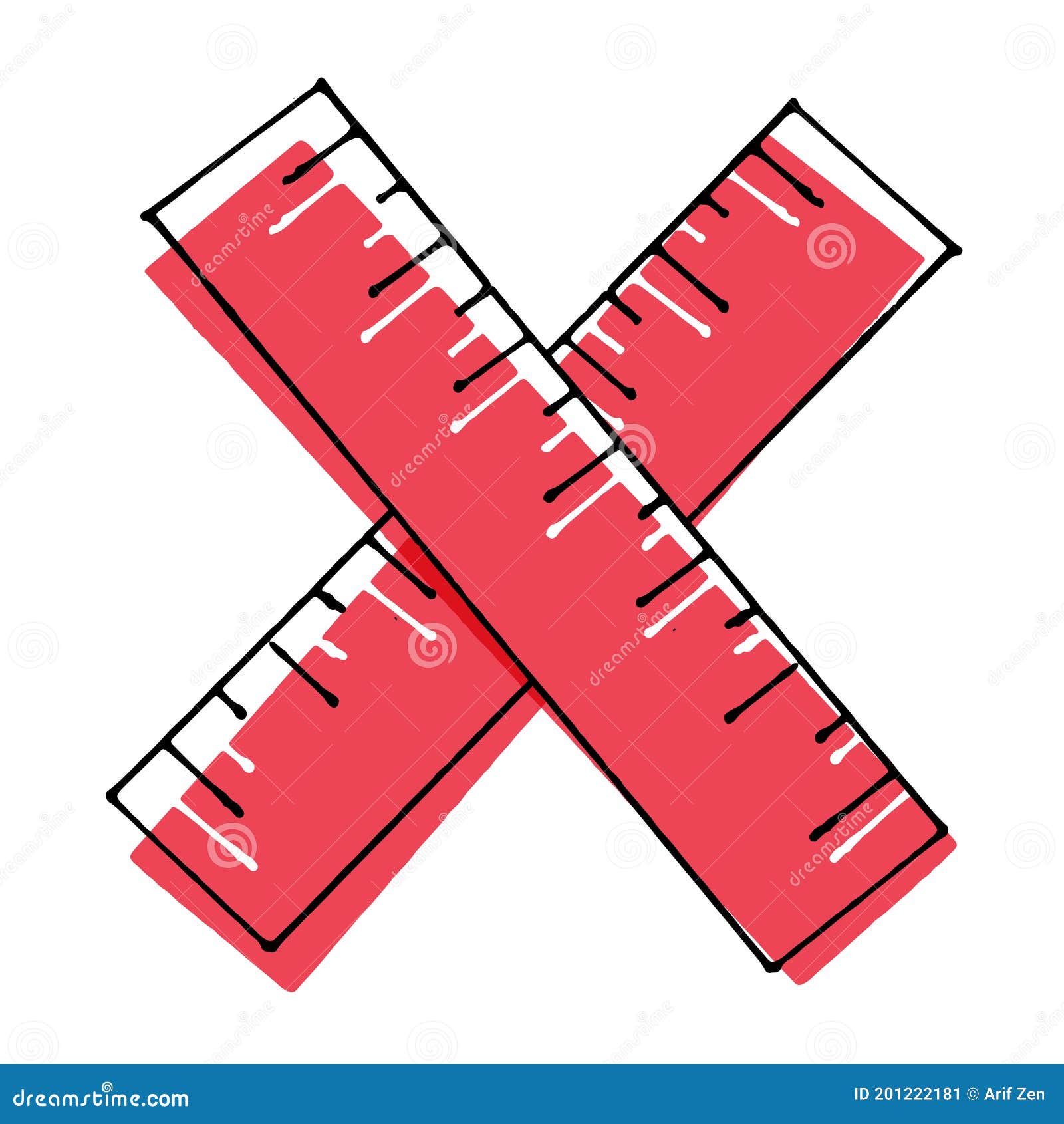 Thin Black Outline Red Ruler Vector Illustration Isolated on White ...