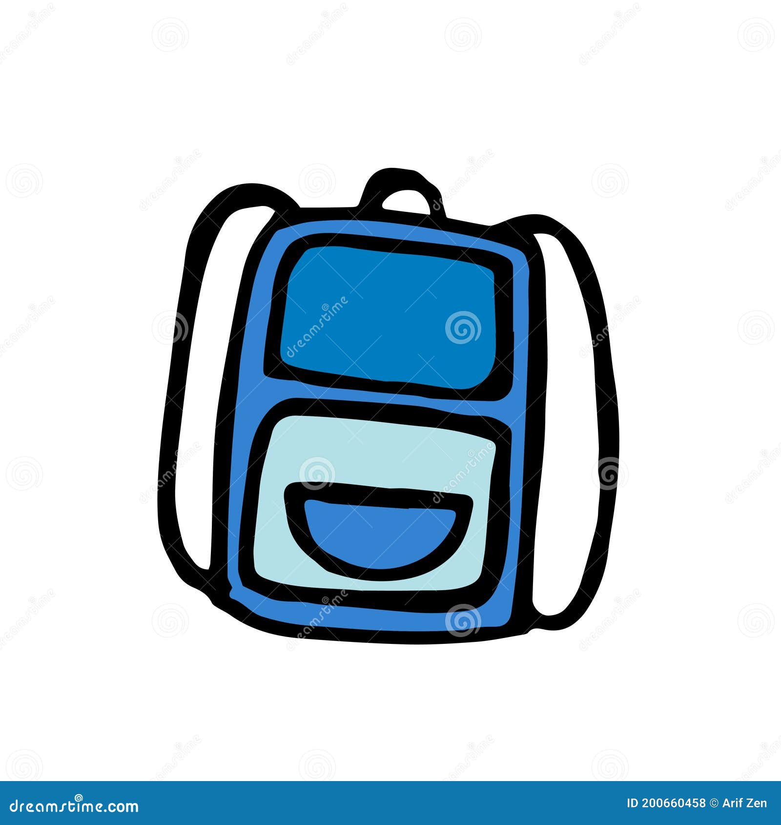 Thin Black Outline Trendy Blue Backpack Vector Illustration Isolated on ...