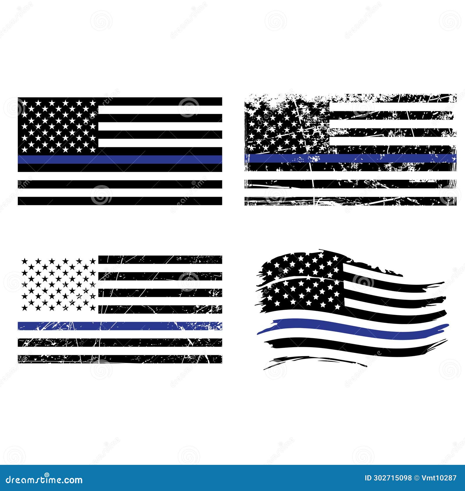 Thin Blue Line US Flag stock vector. Illustration of clipart - 302715098