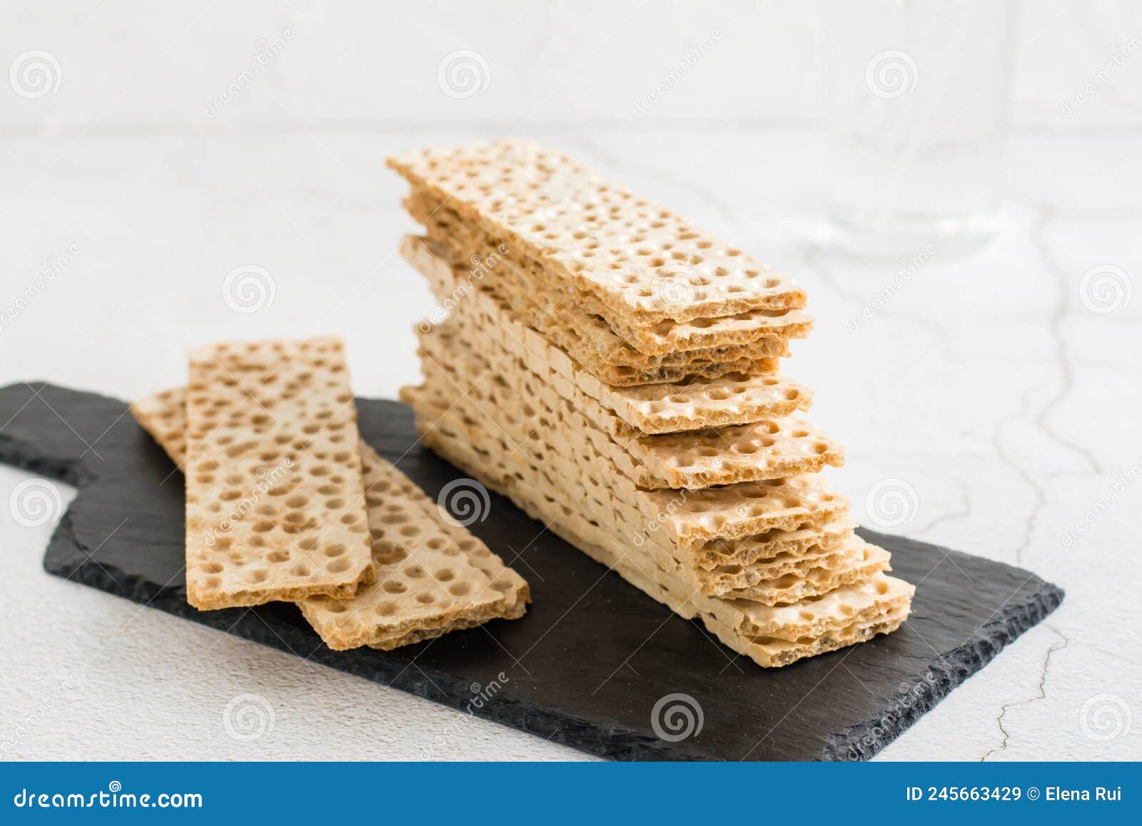 Thin Crispy Grain Bread on Slate on the Table. Healthy Food Stock Image ...