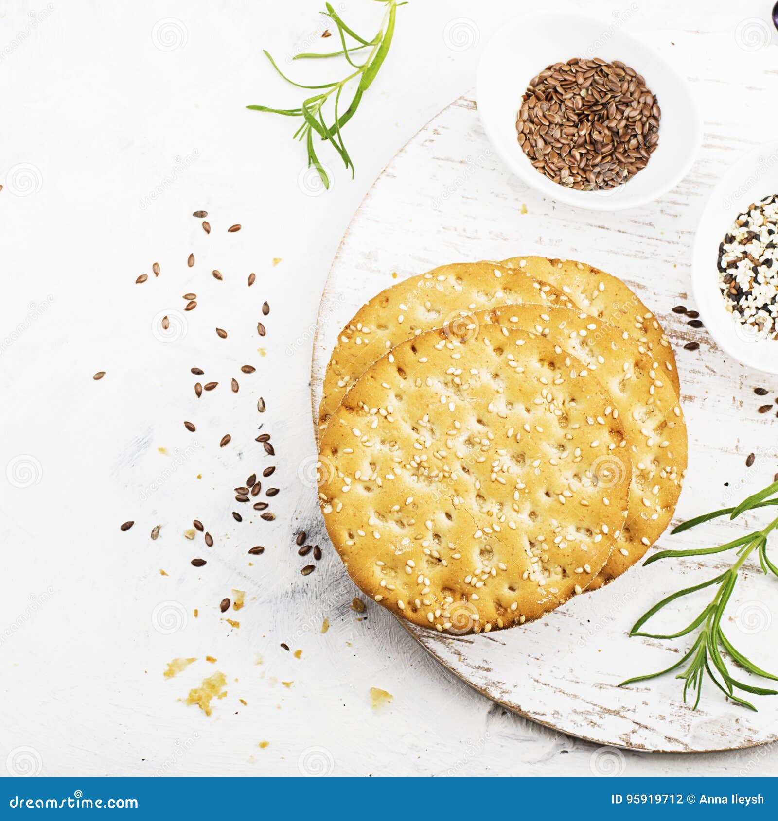 Thin Crispy Grain Breads for Breakfast with Flax Seeds and Sesame Seeds ...