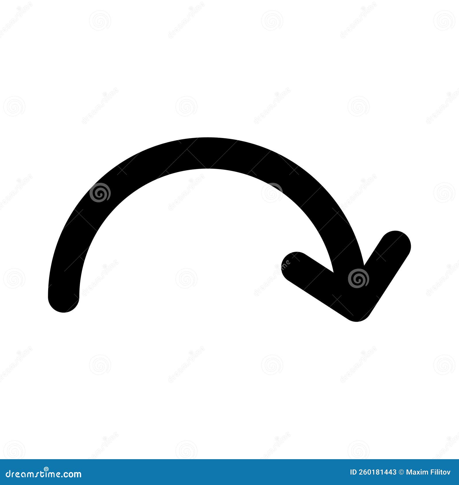 Thin Curved Arrow Line Icon. Black Arrow Vector Illustration. Right ...