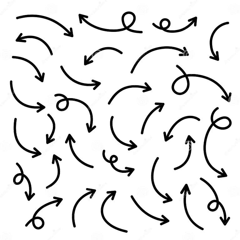 Thin Curved Sketch Arrows Collection. Hand Drawn Vector Arrows Pointing ... Thin Curved Sketch Arrows Collection. Hand Drawn Vector Arrows Pointing ...