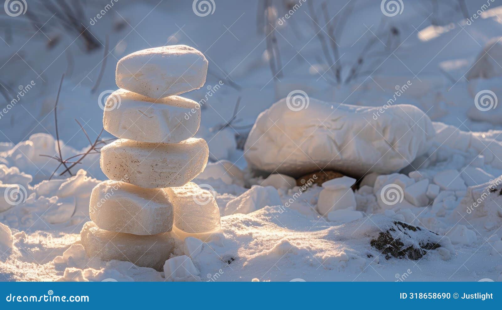 Thin Delicate Snow Rollers Balanced Precariously on Top of Each Other ...
