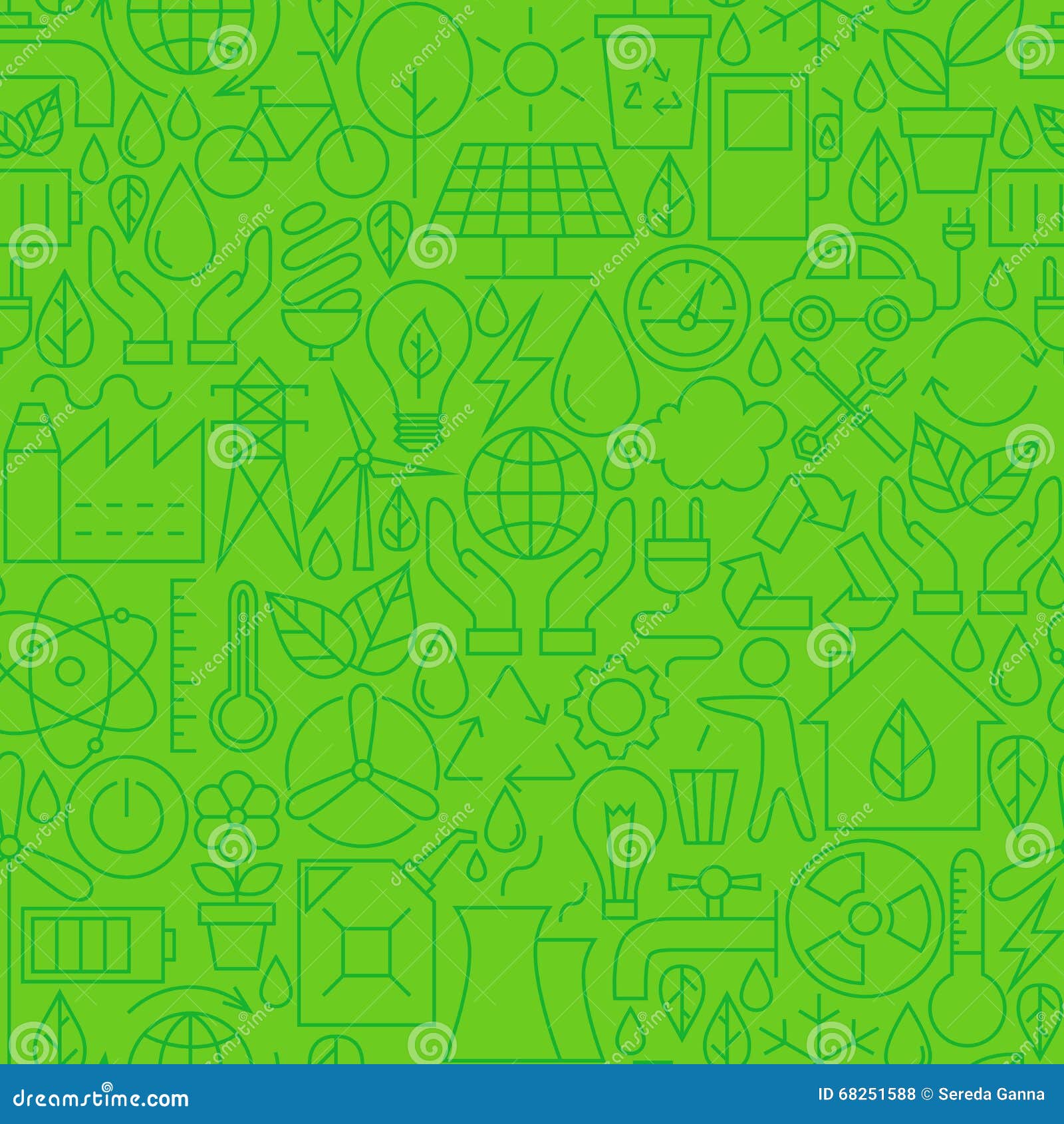 Thin Ecology Environment Line Seamless Green Pattern Stock Vector ...