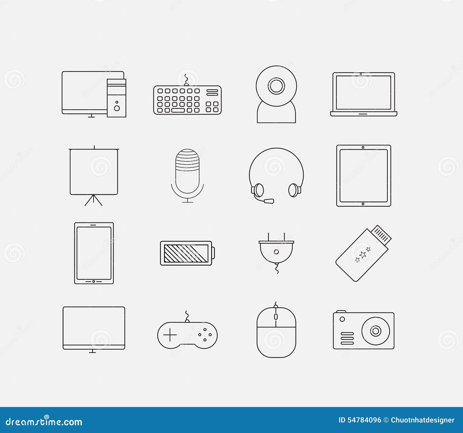 Thin Electronic Computer Device Icon Set Stock Vector - Illustration of ...