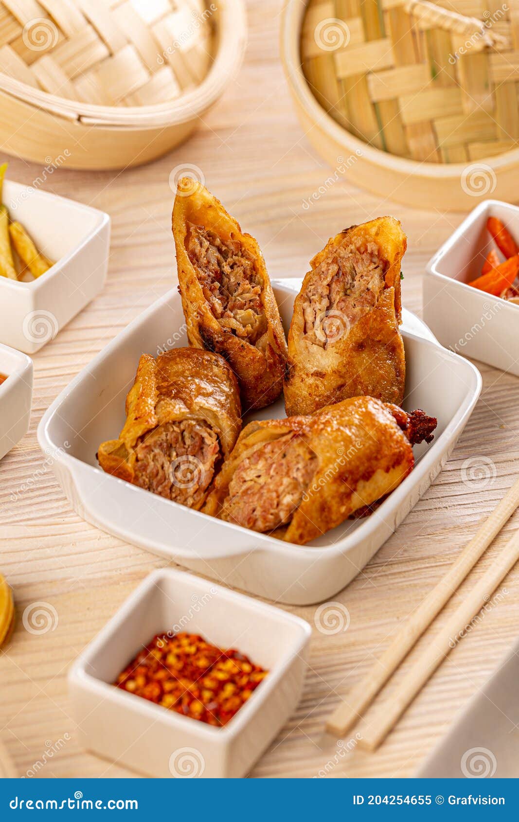 Pork spring rolls stock image. Image of thin, asian - 204254655