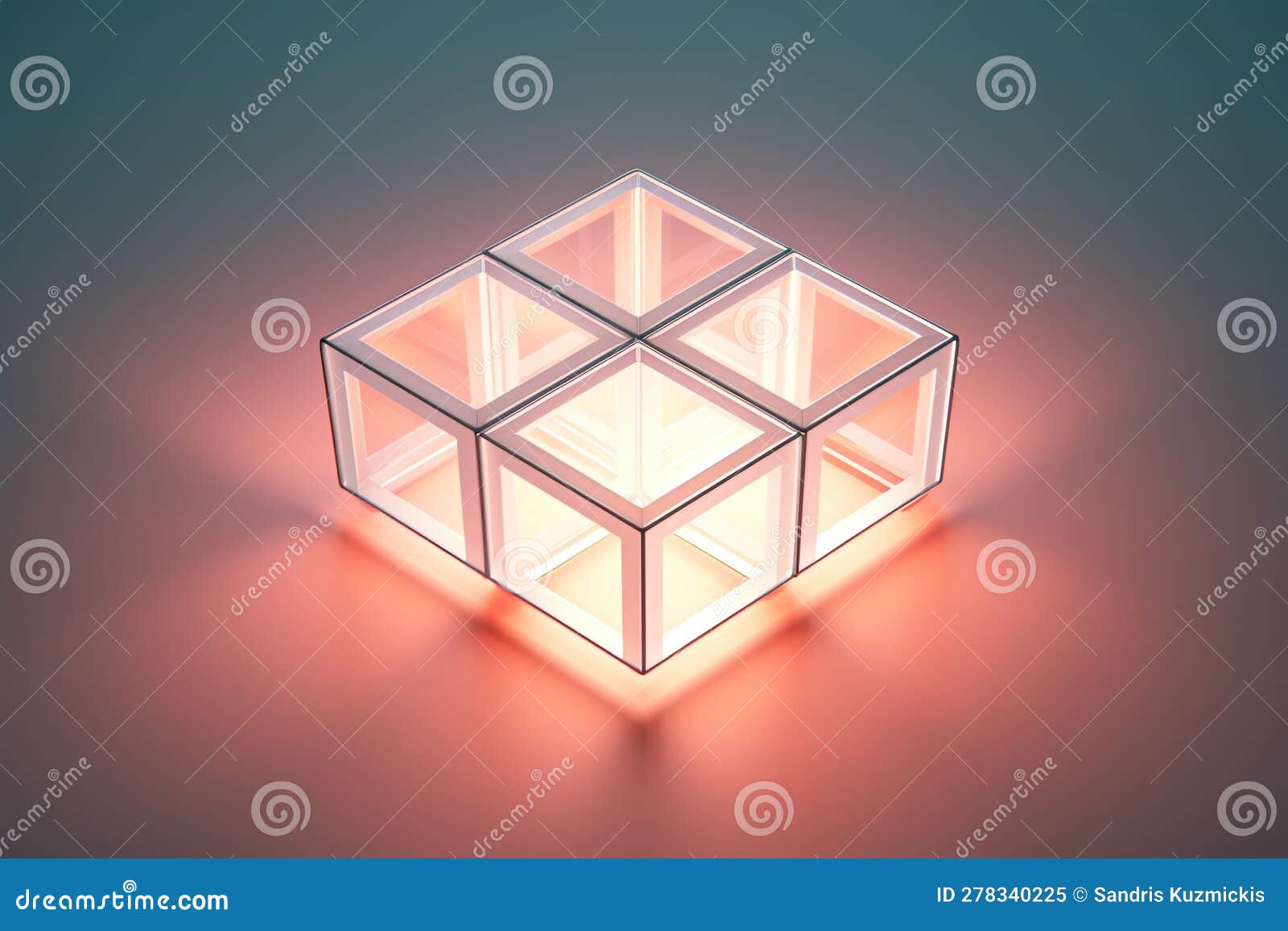 4 Thin Glowing Squares Arranged in 2x2 Formation, Connected To Each ...