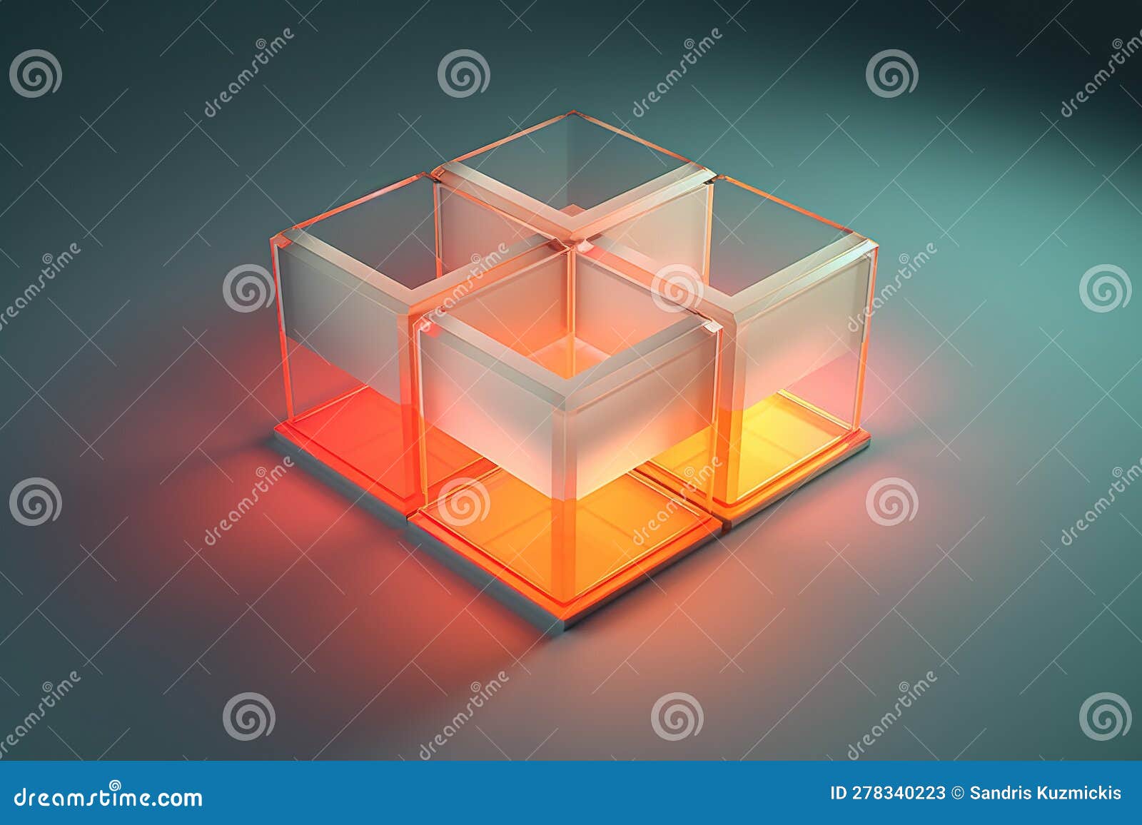 4 Thin Glowing Squares Arranged In 2x2 Formation, Connected To Each ...