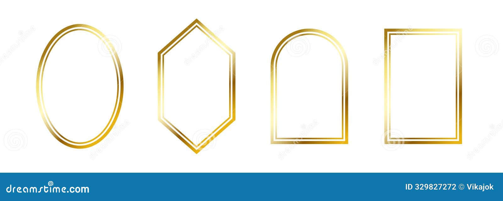Thin Golden Frame Set. Gold Geometric Border Collection in Art Deco ...