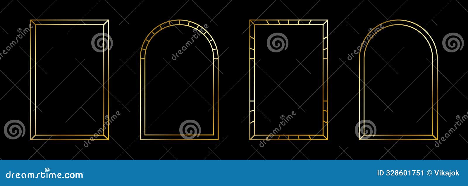 Thin Golden Frame Set. Gold Rectangle and Arch Border Collection in Art ...