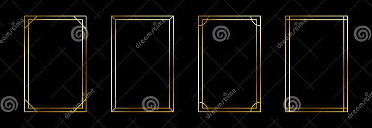 Thin Golden Frame Set. Gold Rectangle Border Collection in Art Deco ...