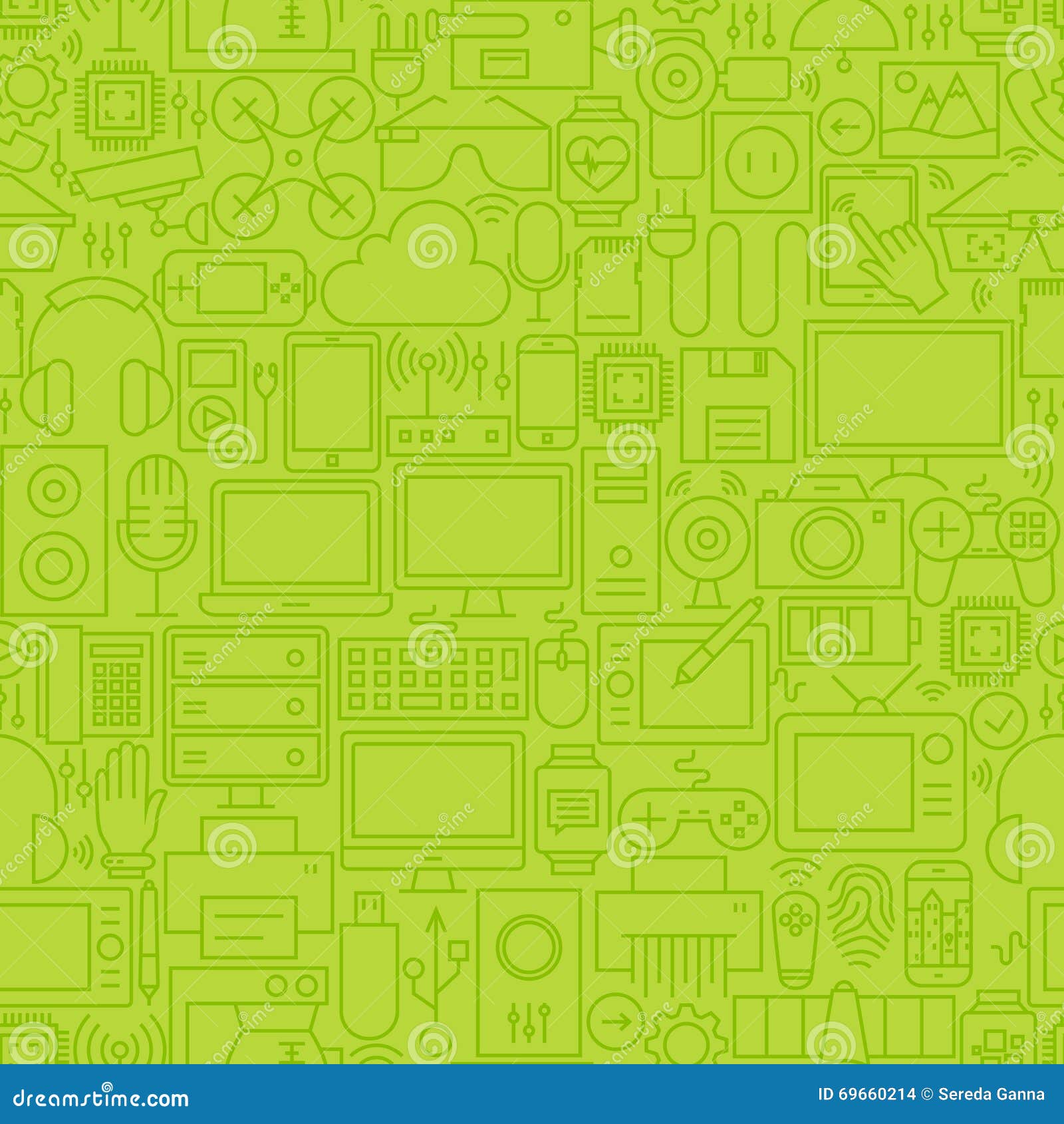 Thin Green Gadgets and Devices Line Seamless Pattern Stock Vector ...