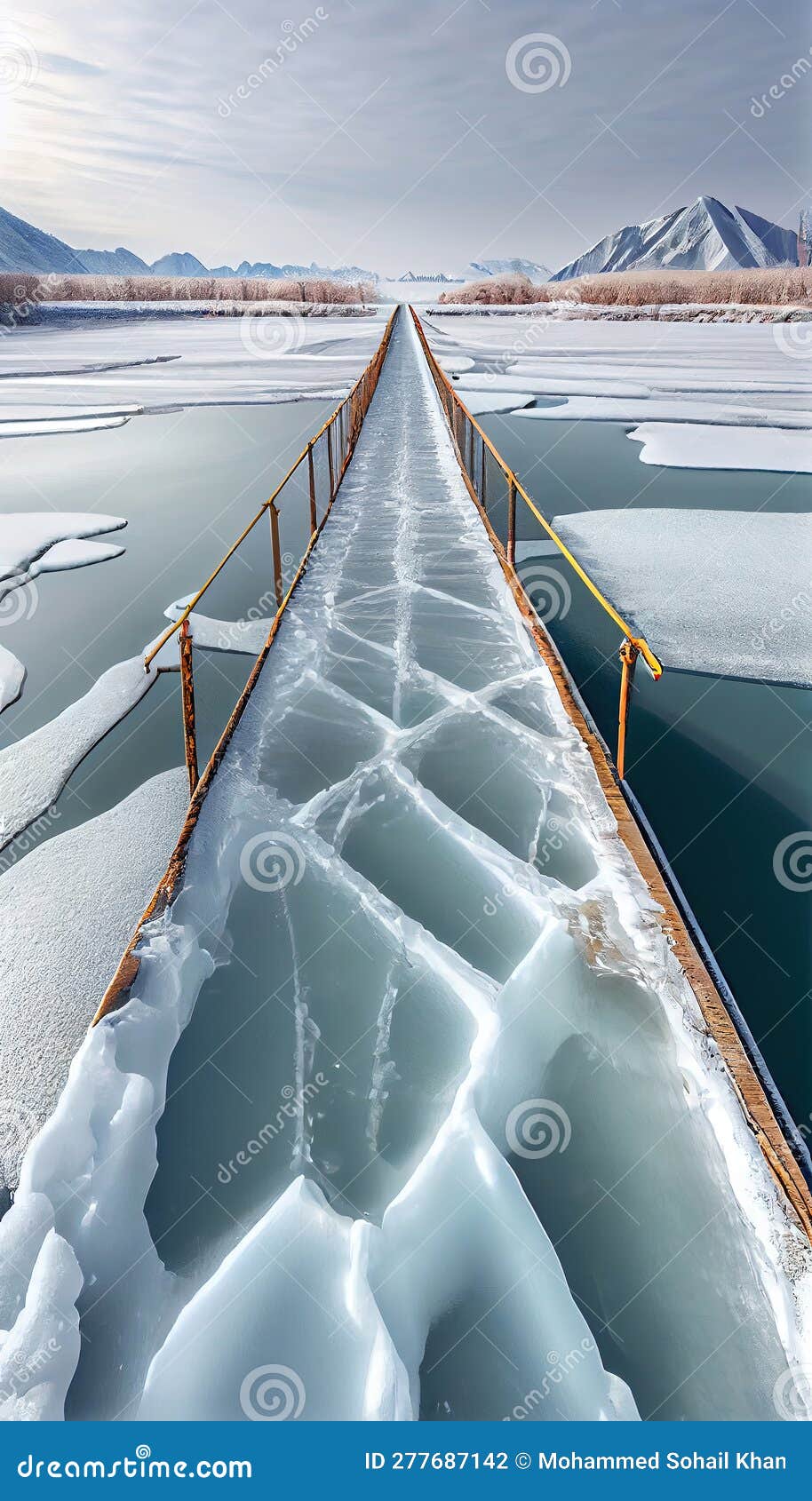 A Thin Ice Long Bridge AI Generative Stock Illustration - Illustration ...