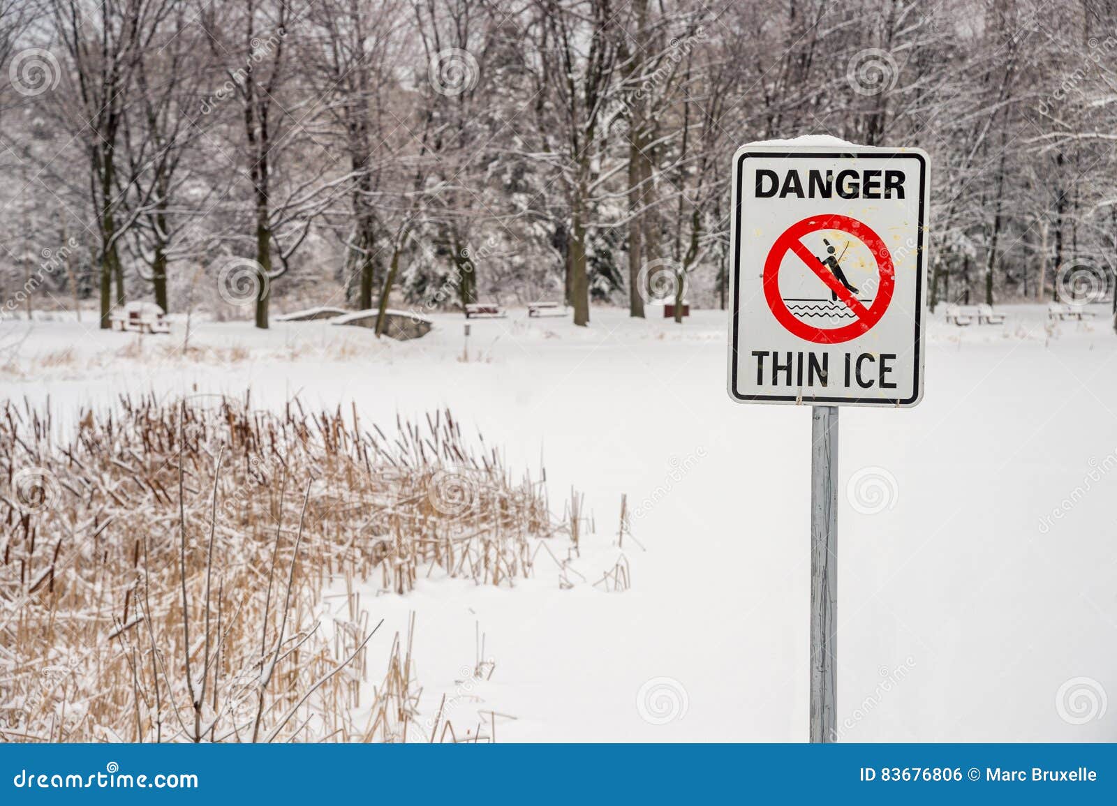 Thin Ice Warning Sign stock photo. Image of text, quebec - 83676806