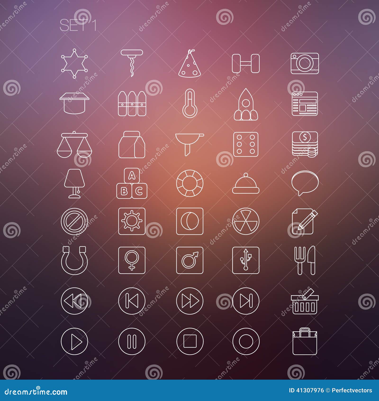 Thin Icon Set 1 stock vector. Illustration of flat, furniture - 41307976