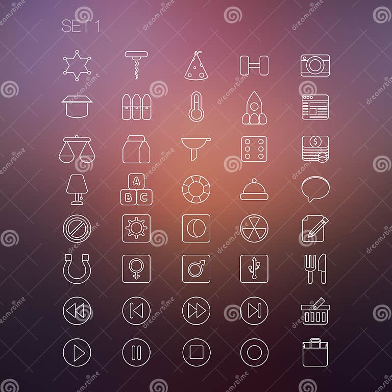 Thin Icon Set 1 stock vector. Illustration of flat, furniture - 41307976