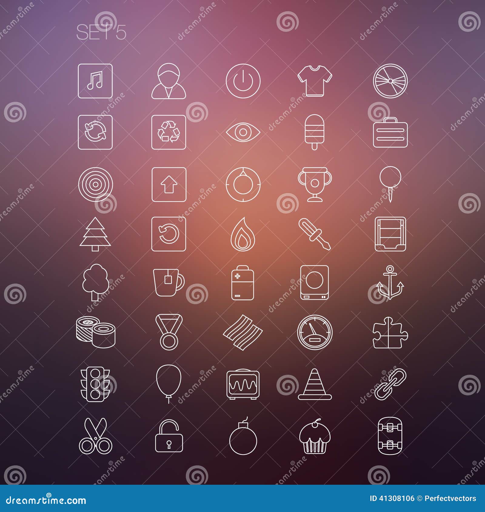 Thin Icon Set 5 stock vector. Illustration of chain, battery - 41308106