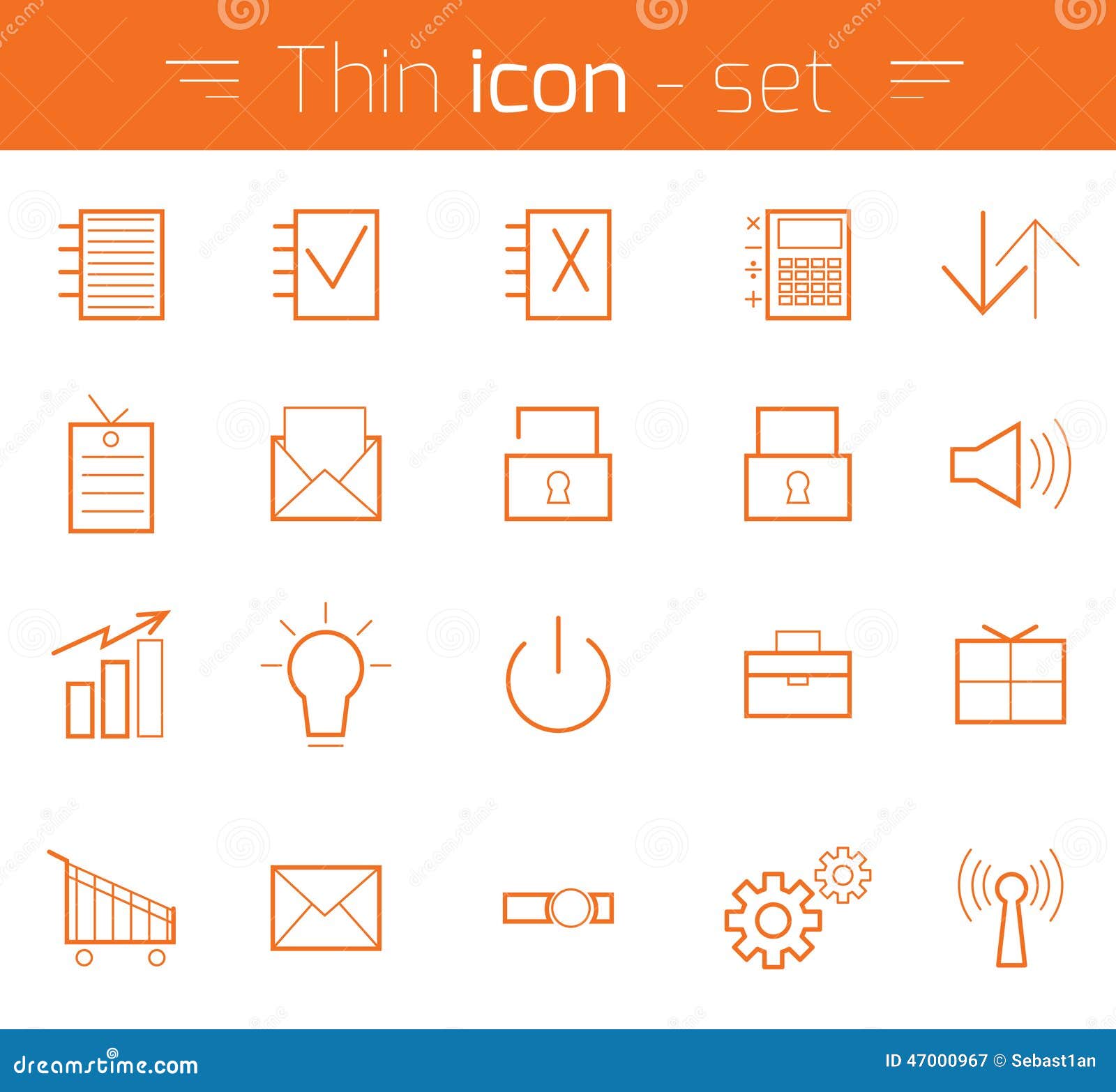 Thin Icons stock vector. Illustration of great, file - 47000967