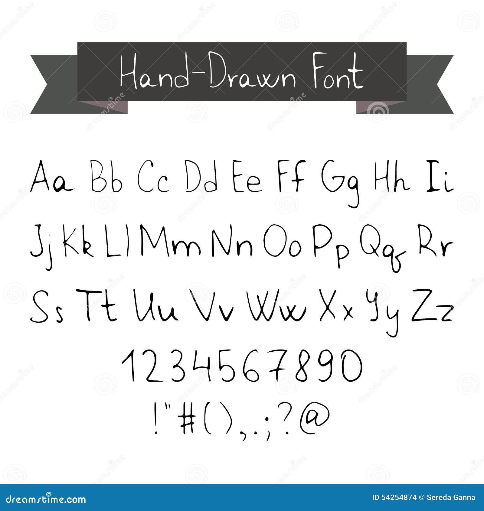 Thin Ink Black Pen Hand Drawn Font Stock Vector - Illustration of ...