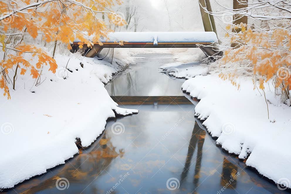 A Thin Layer of Snow Bridging Two Brook Banks Stock Photo - Image of ...