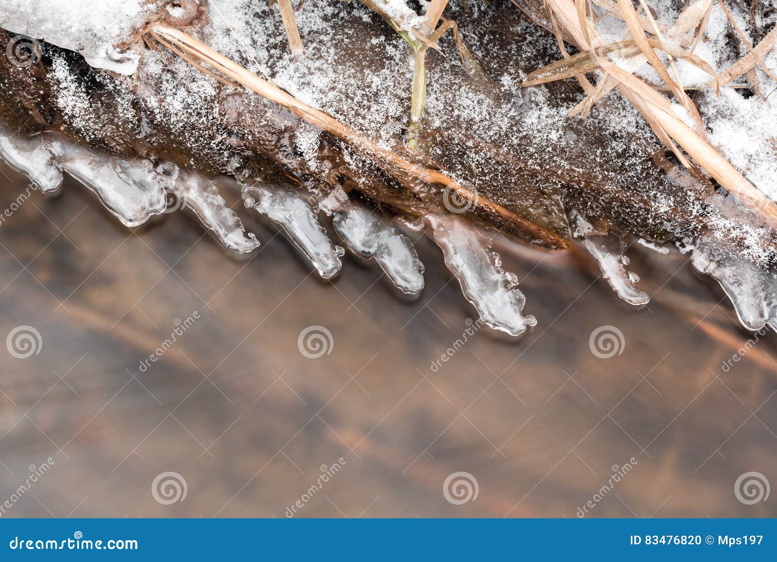 Thin Layers of Ice Forming on the Side of a Freezing Stream. Stock ...