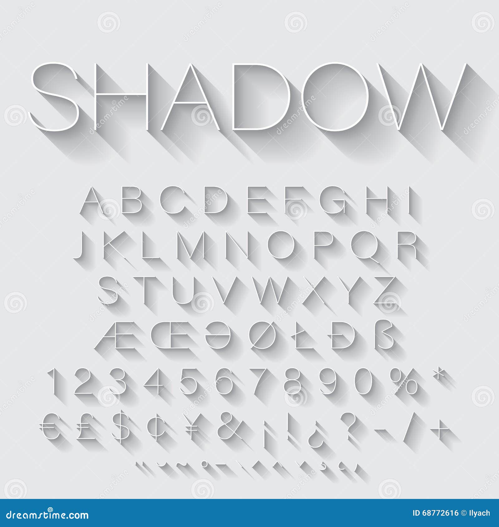 Thin Line Alphabet with Shadow. Stock Illustration - Illustration of ...