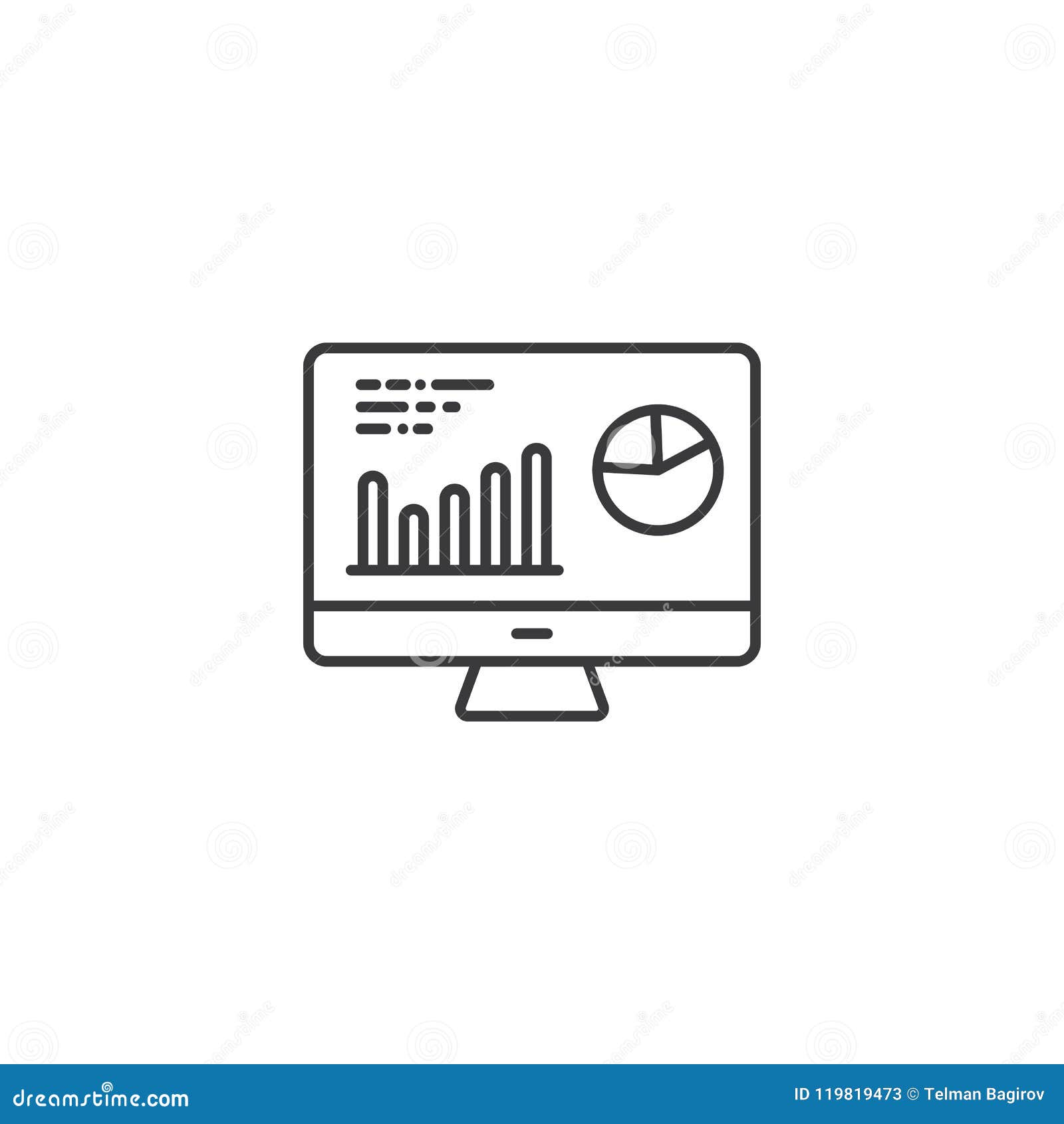 Line Analytics Computer Monitor Icon on White Background Stock ...