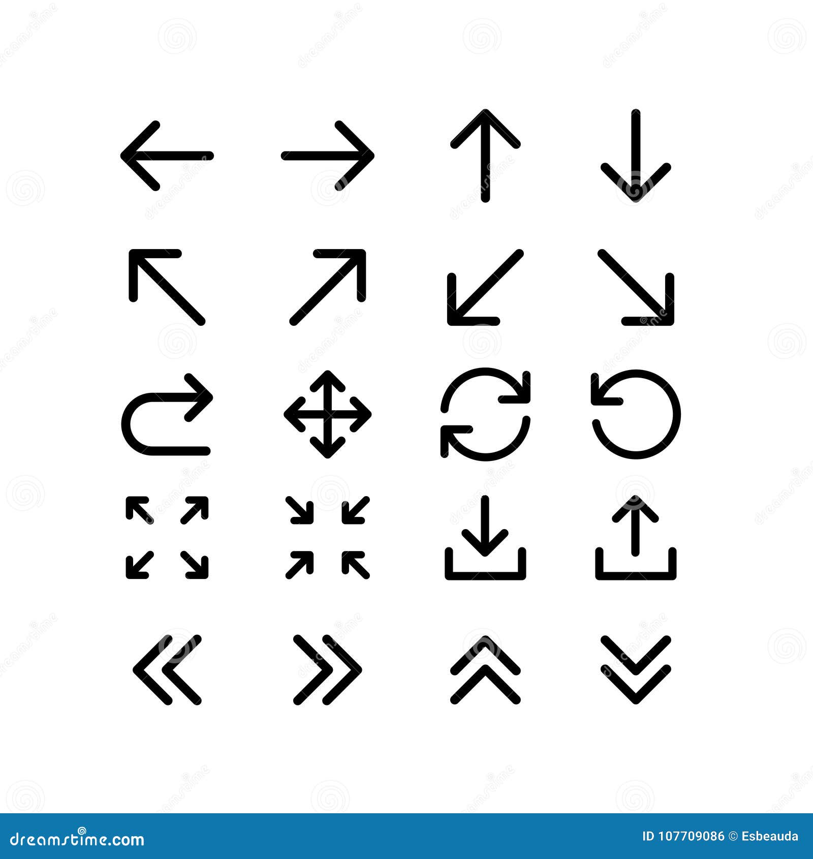 Thin Line Arrow Set stock vector. Illustration of previous - 107709086