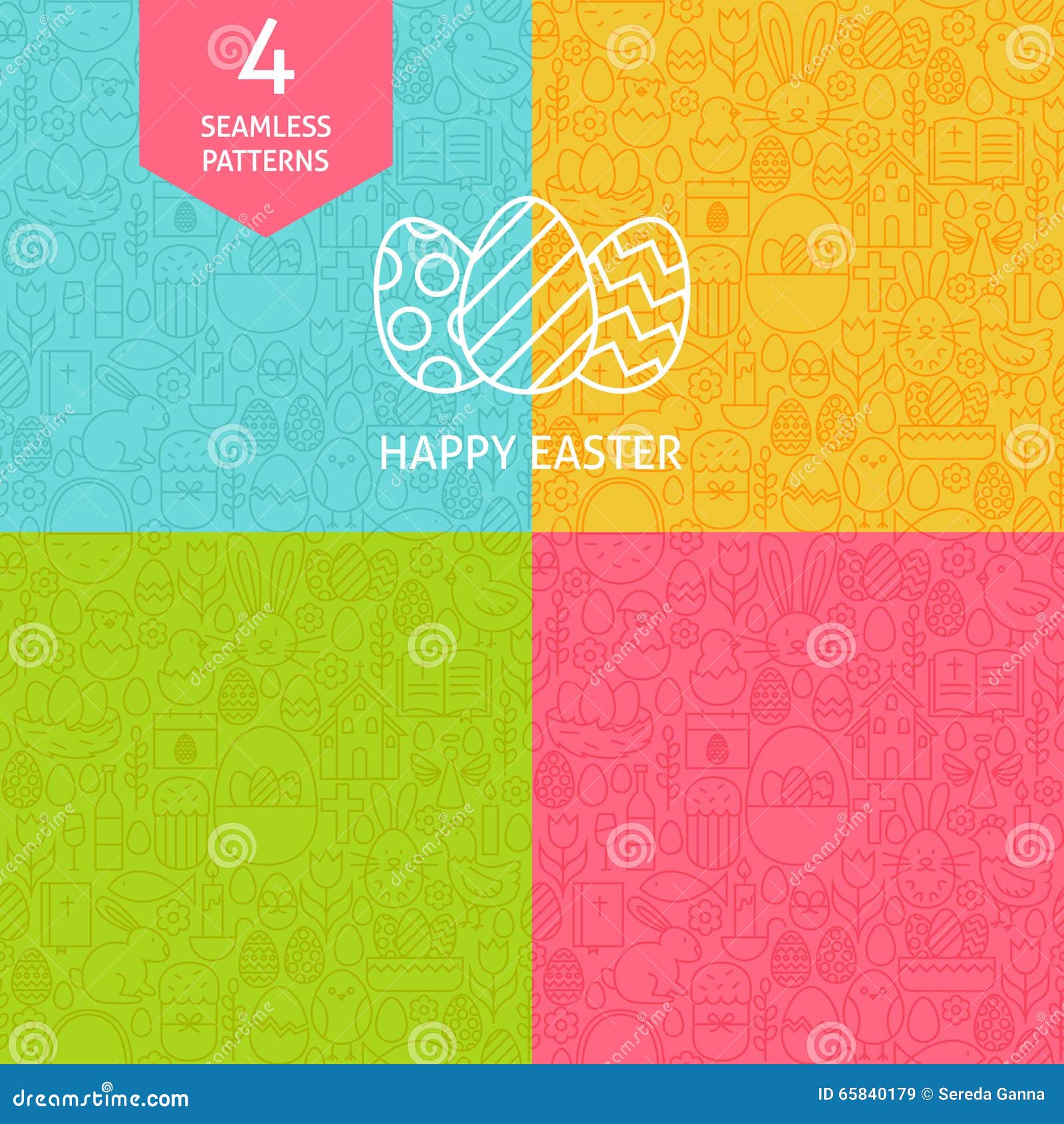 Thin Line Art Happy Easter Pattern Set Stock Vector - Illustration of colorful, candle: 65840179