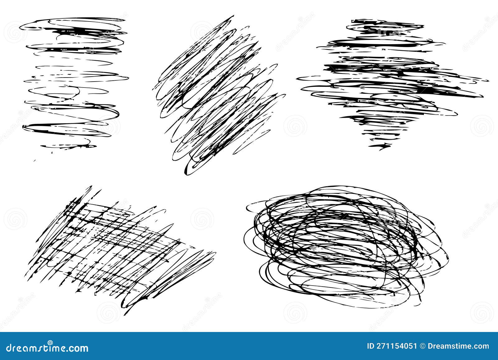 Thin Line Black Hand Draw Vector Abstract Shape, Set 5, Isolated on ...