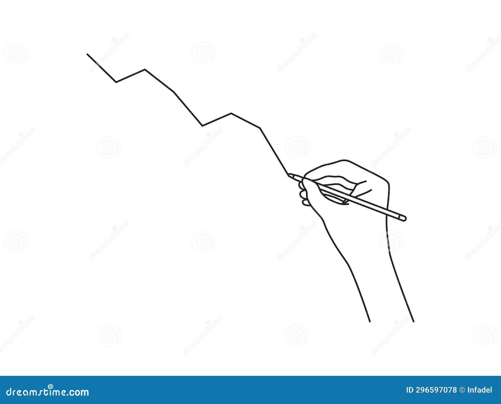 Thin Line Black Hand Draws Decrease Linear Graph Stock Illustration ...