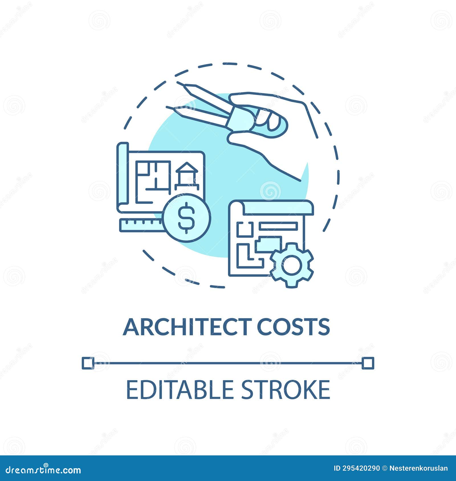 Thin Line Blue Icon Architect Costs Concept Stock Illustration ...