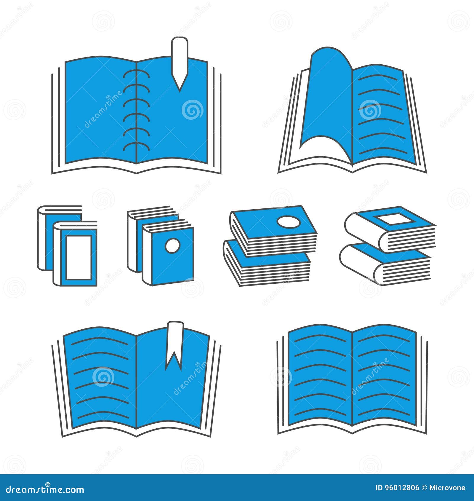 Thin Line Book Icons with Color Elements Isolated on White Stock Vector ...