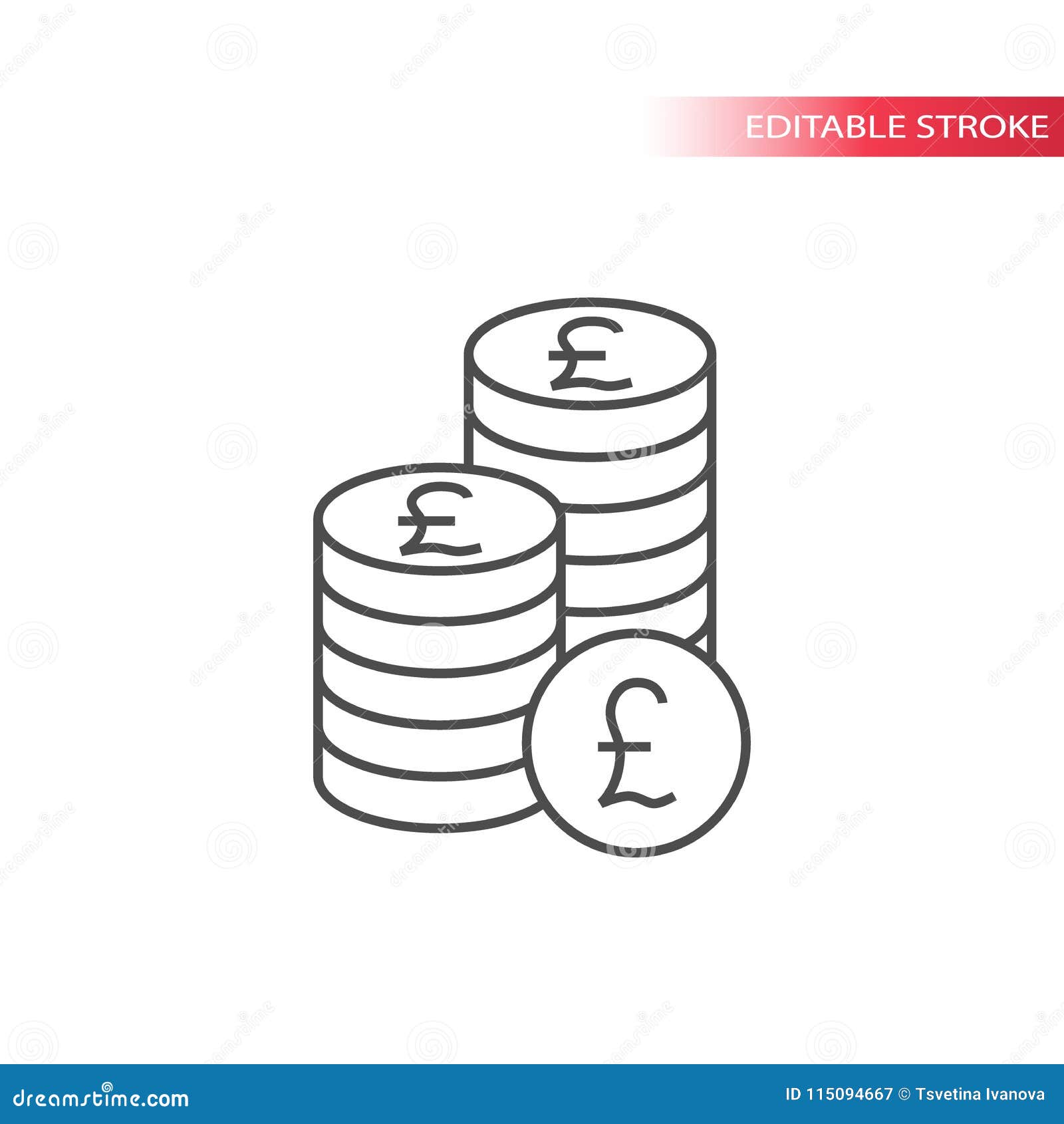 Thin Line British Pound Coin Stack Icon. Outline, Fully Editable ...