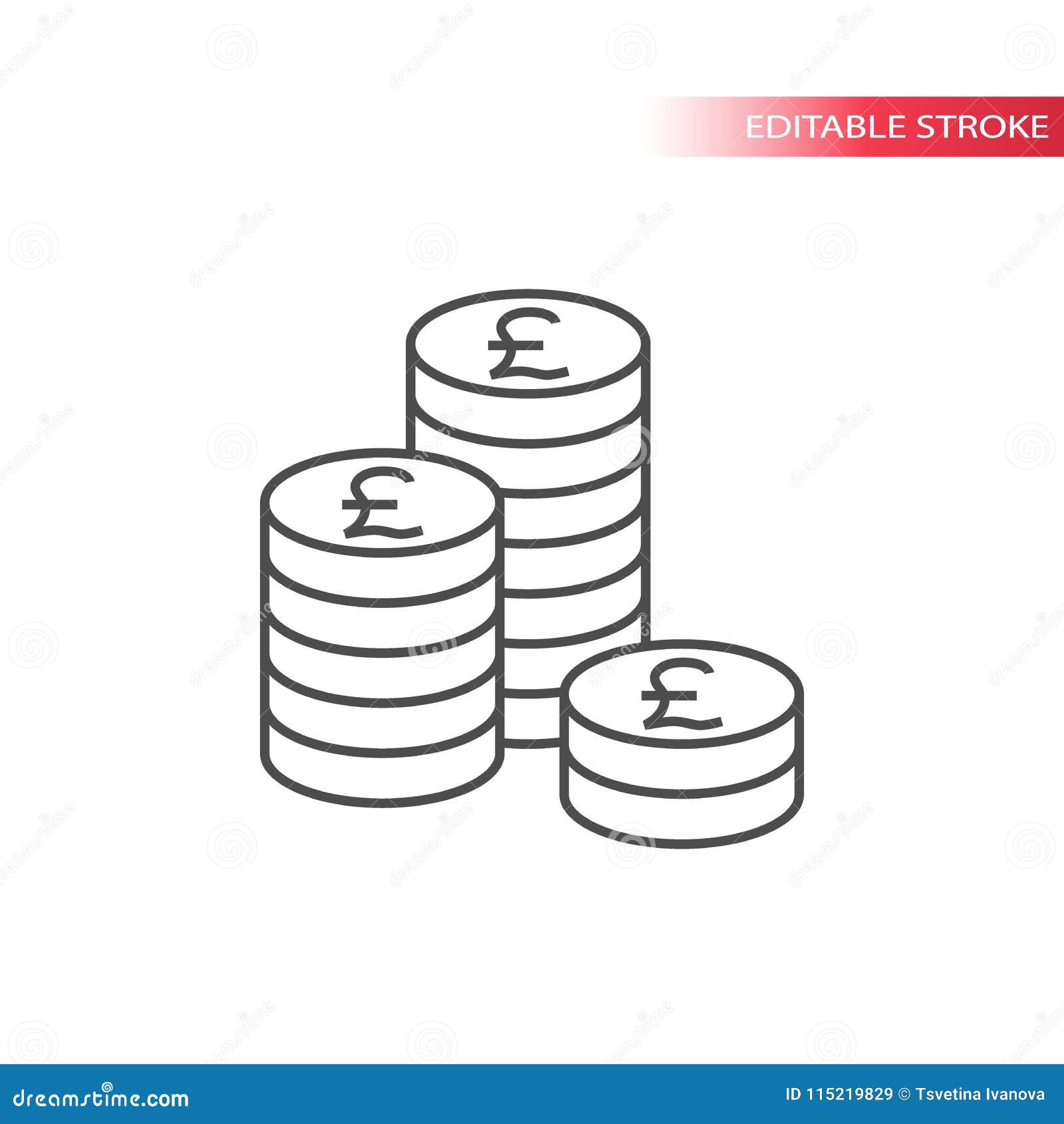 Thin Line British Pound Coin Stack Icon. Outline, Fully Editable ...