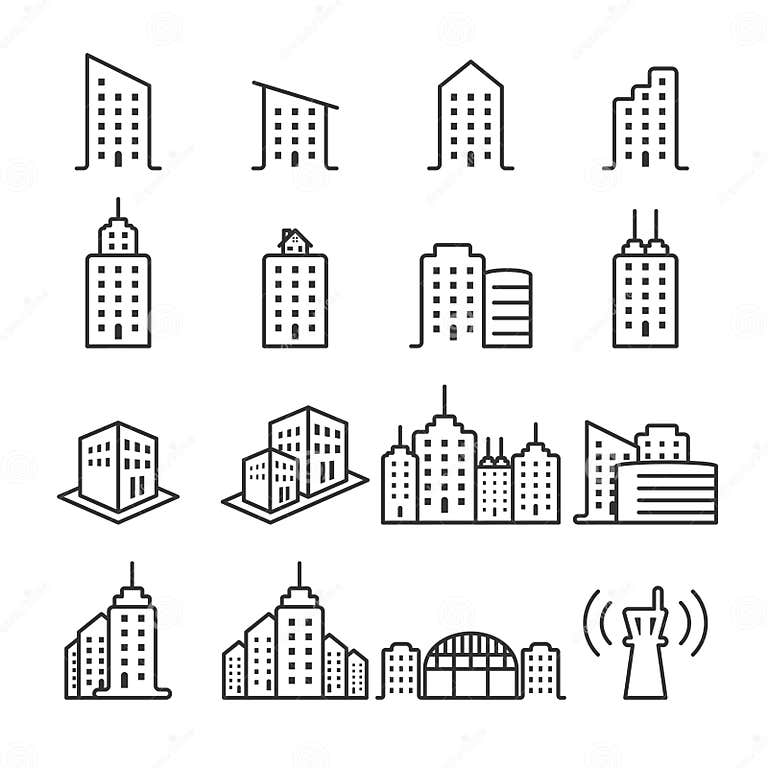 Thin Line Building Icon Set 2, Vector Eps10 Stock Vector - Illustration ...