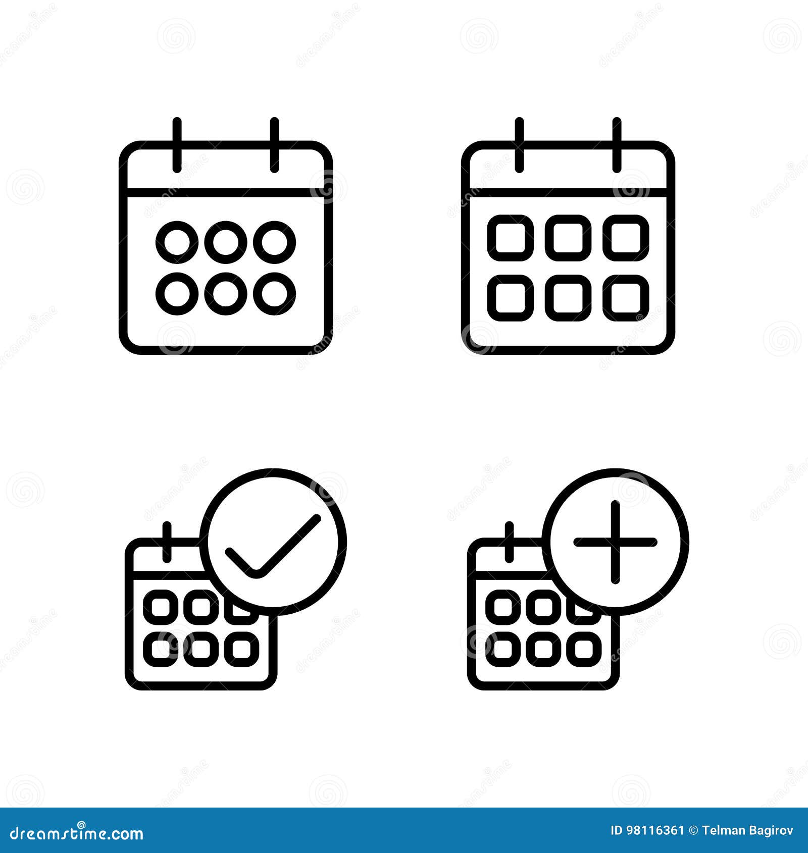 Thin Line Calendar Ok Icons Stock Illustration - Illustration of ...