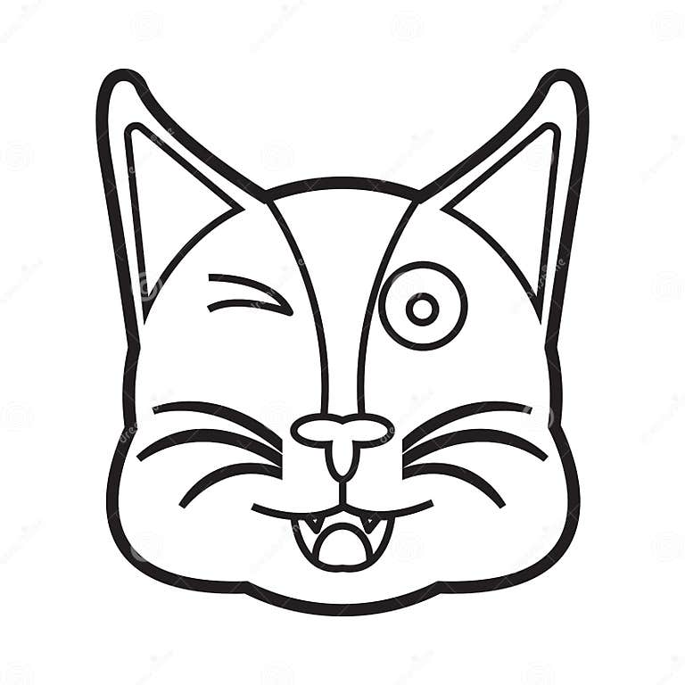 Thin Line Cat Emoticon Happy Stock Vector - Illustration of emoticon ...