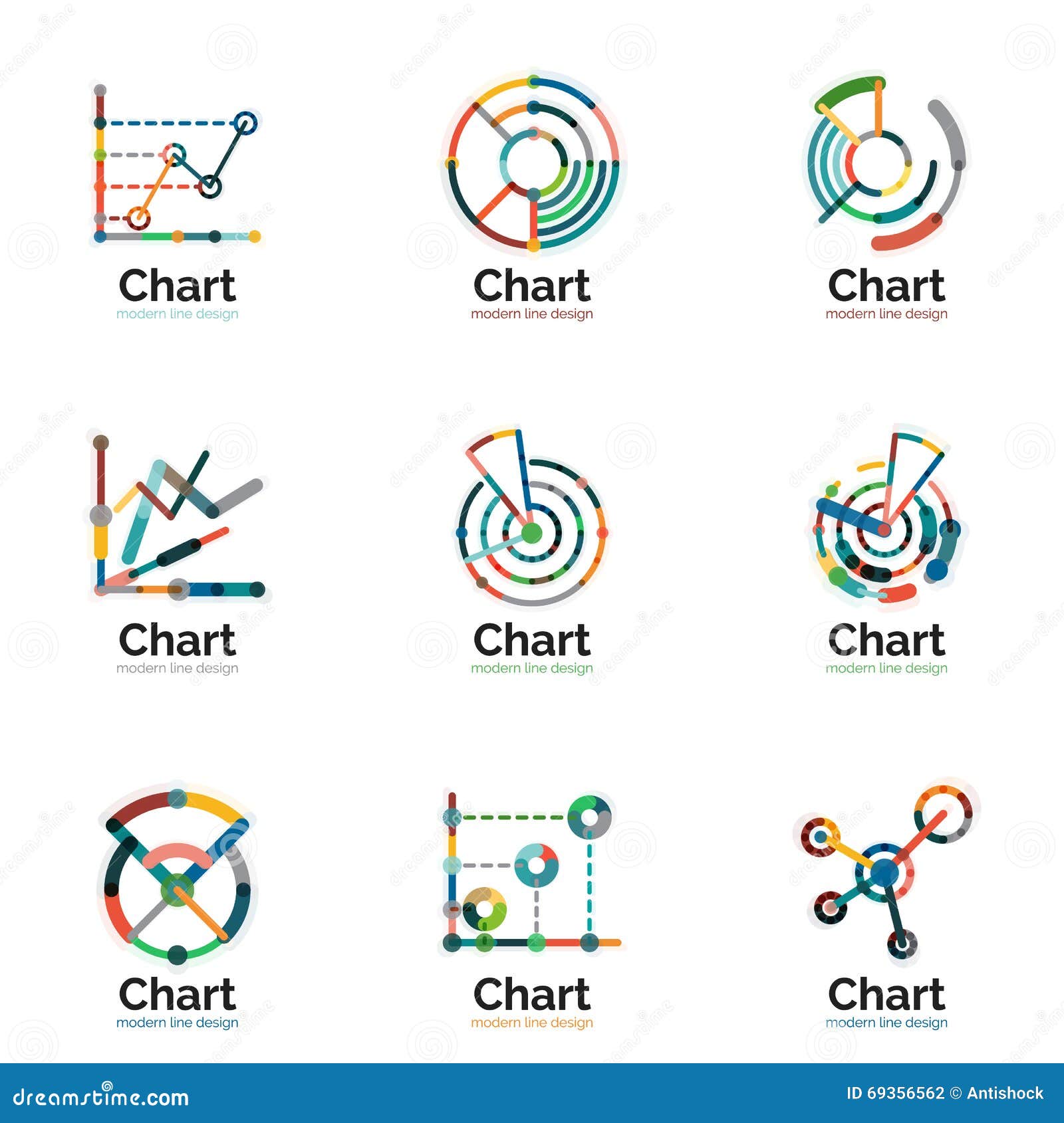 Thin Line Chart Logo Set. Graph Icons Modern Colorful Flat Style Stock ...