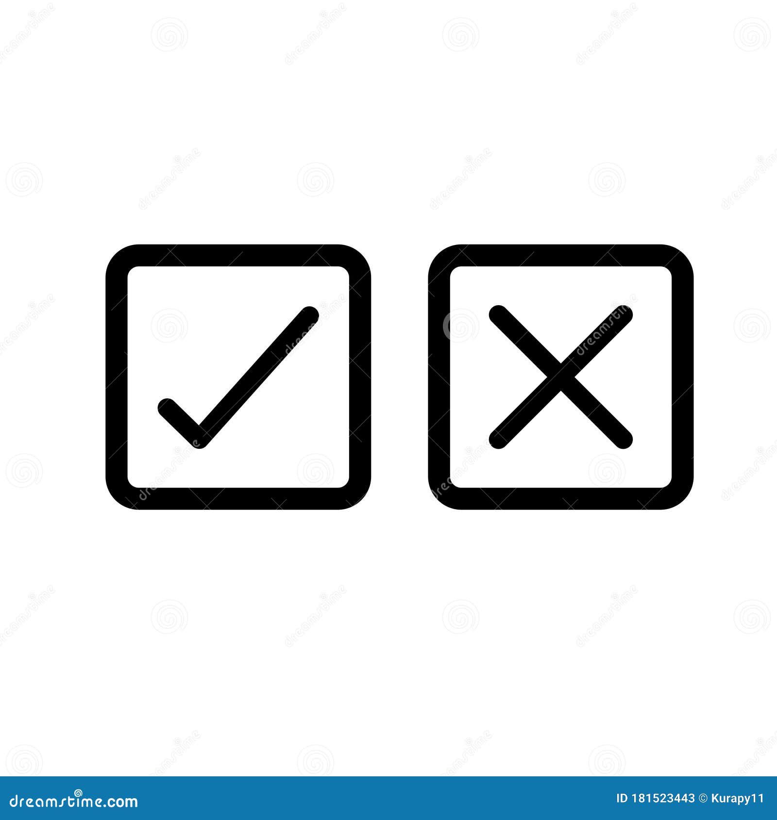 Thin Line Check Mark Icons. Tick and Cross Checkmarks Flat Line Icons ...
