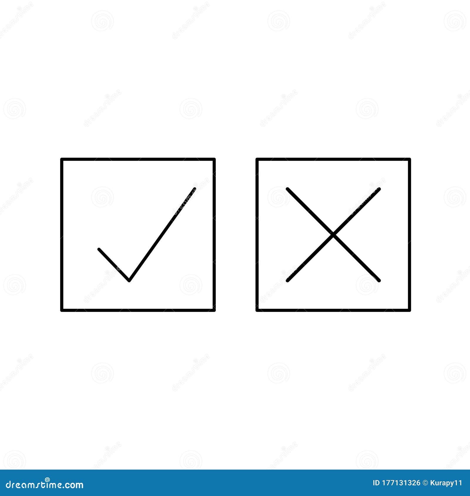Thin Line Check Mark Icons. Tick and Cross Checkmarks Flat Line Icons ...