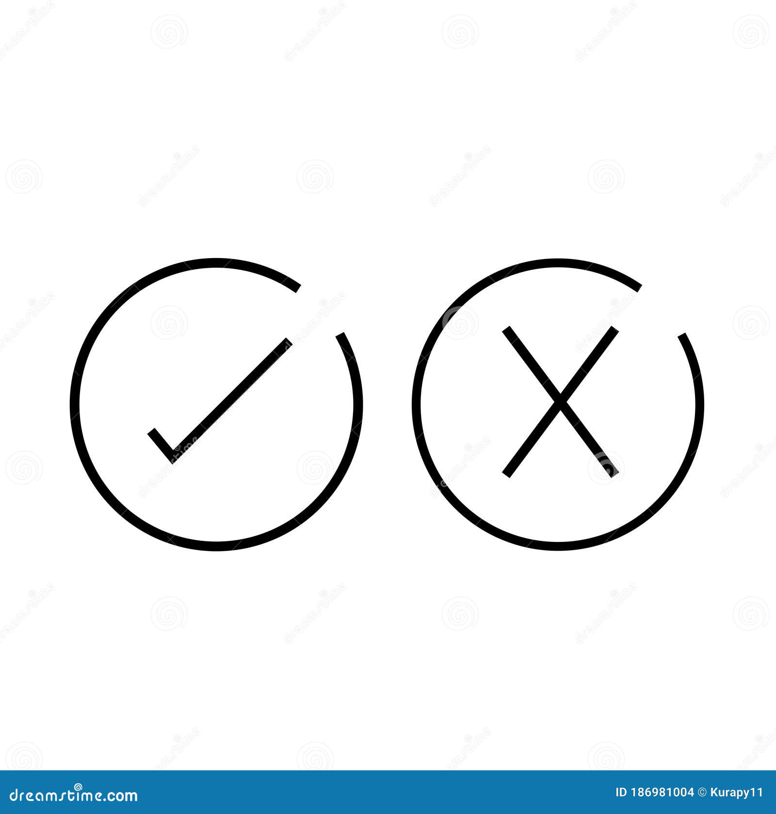 Thin Line Check Mark Icons. Tick And Cross Checkmarks Flat Line Icons ...