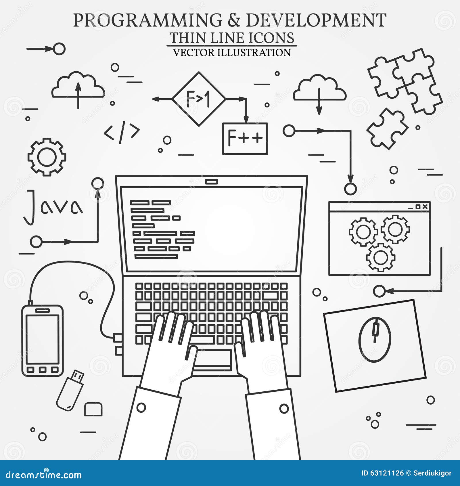 Thin Line Design of Cloud Computing Technology. Stock Vector ...