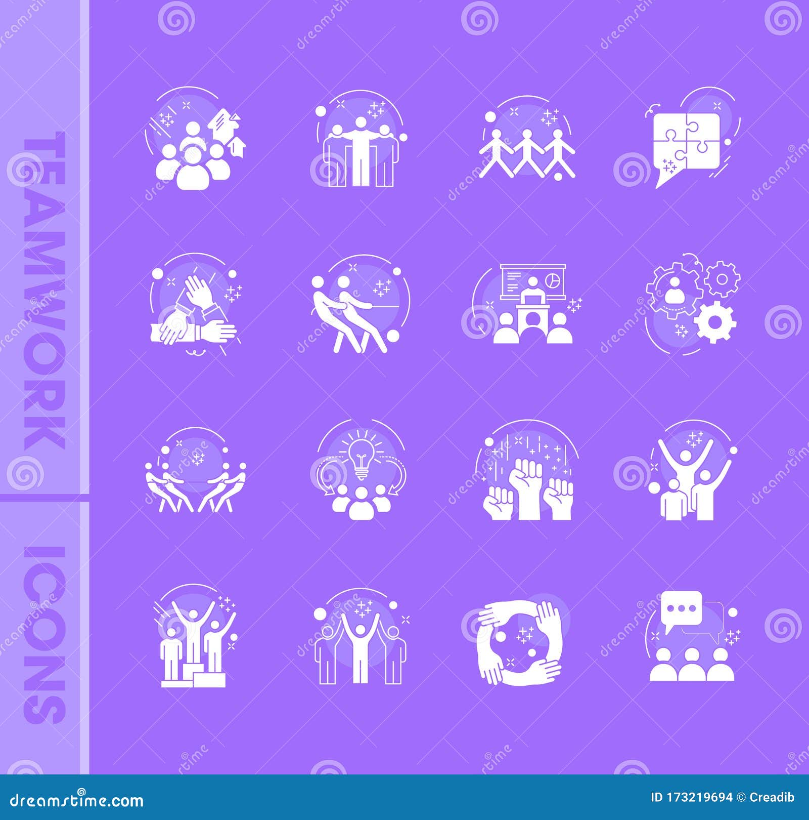 Thin Line Design Style of Team Work Icon Set Stock Vector ...