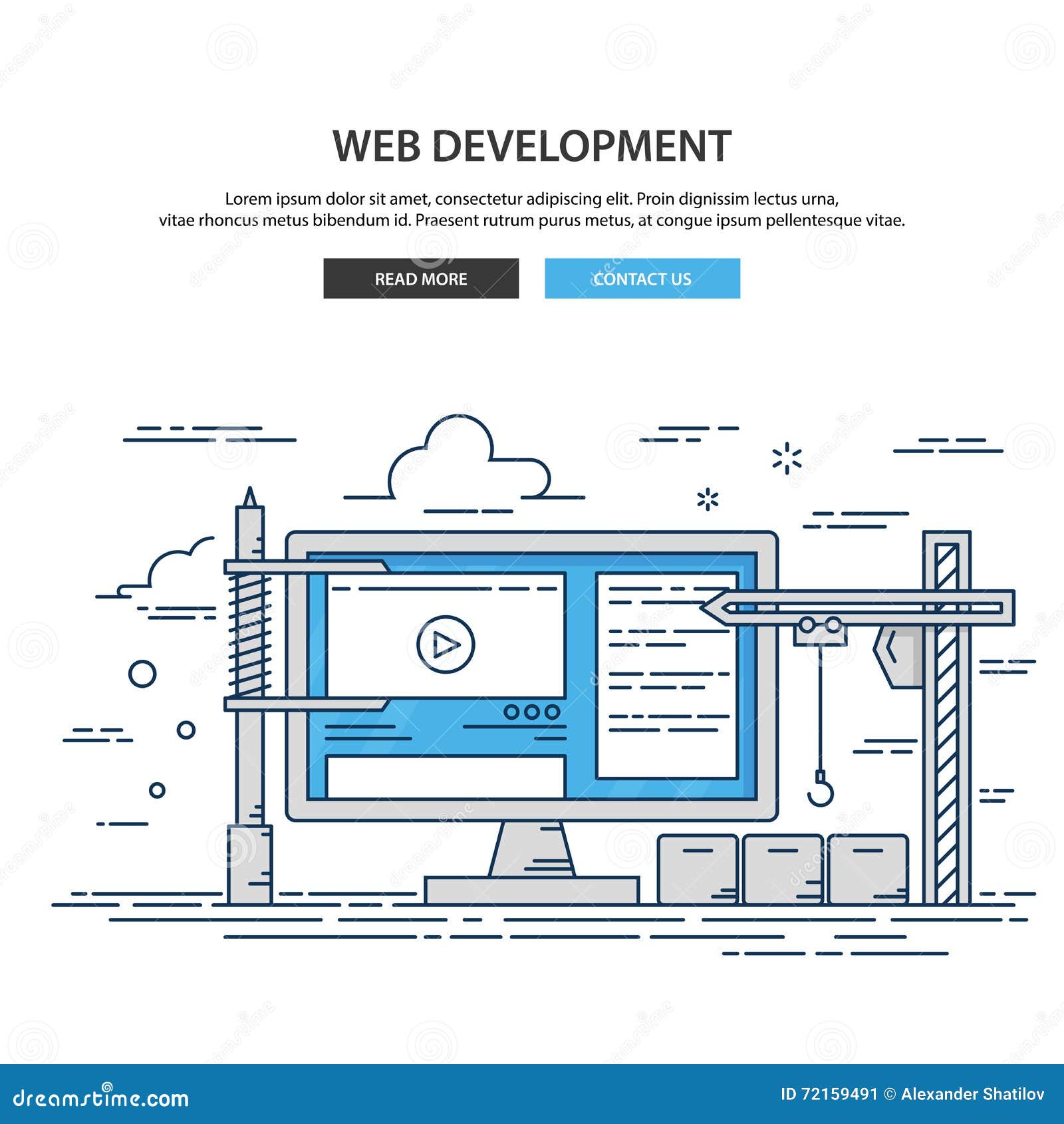 Thin Line Design Website Under Construction. Web Page Building Process ...