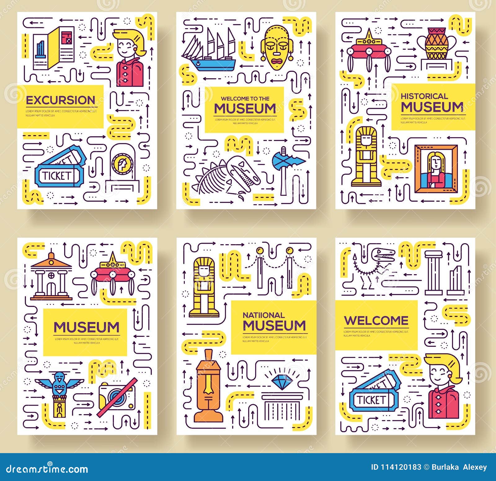 Thin Line Different Sculptures Brochure Card Set. Objects in the Museum ...