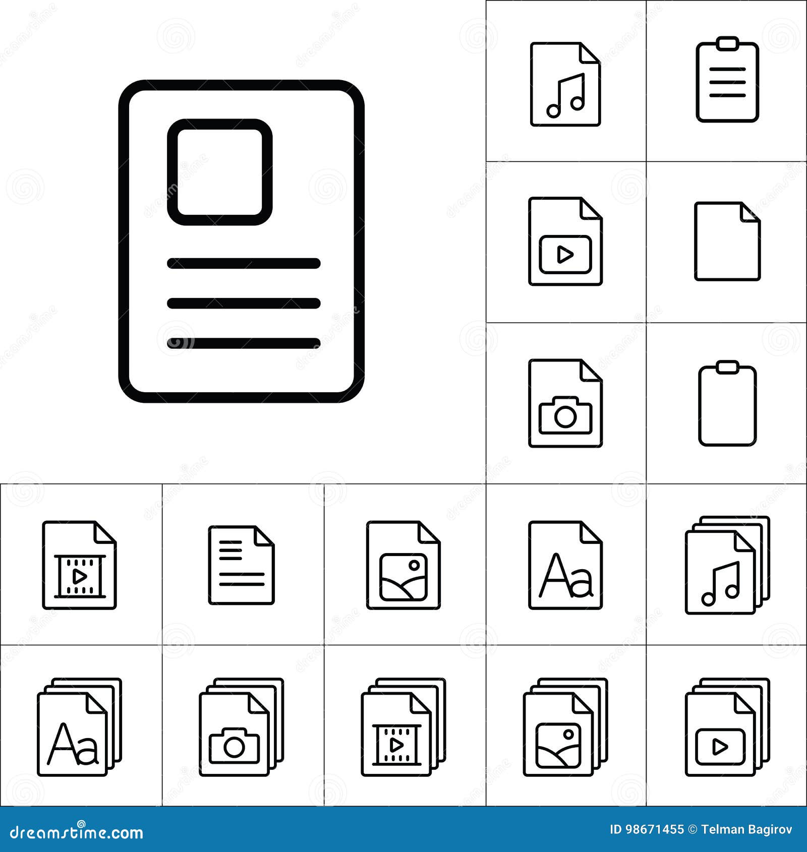 Thin Line Document Icon, Different Type File Icons Set On White Stock ...